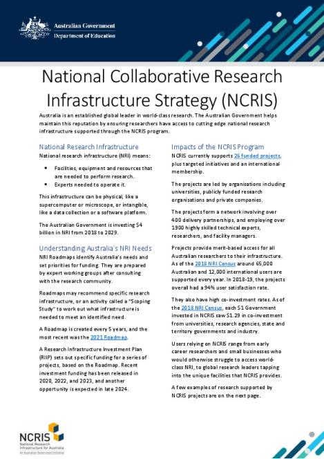 NCRIS Factsheet - Department of Education, Australian Government